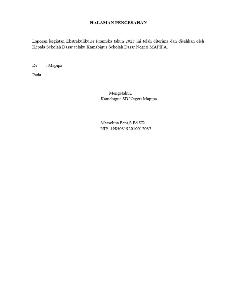 Laporan Ekstrakulikuler Pramuka-Sd Negeri Mapipa | PDF
