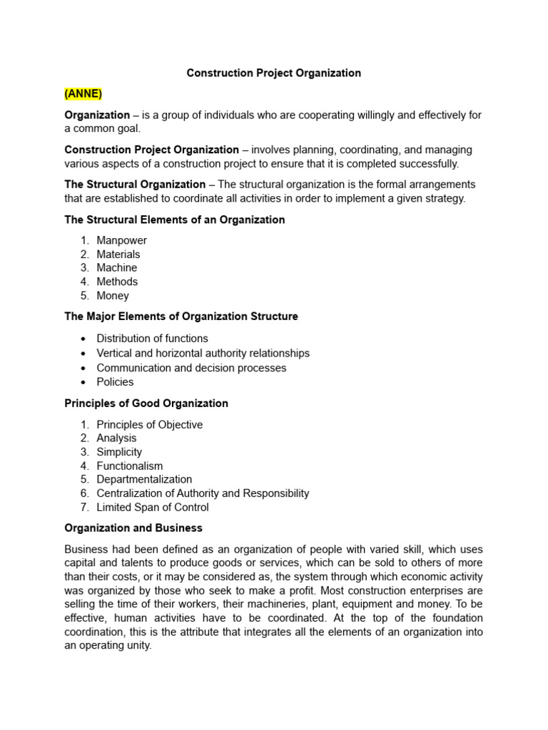 Construction Project Organization Structure | PDF | Sole Proprietorship ...