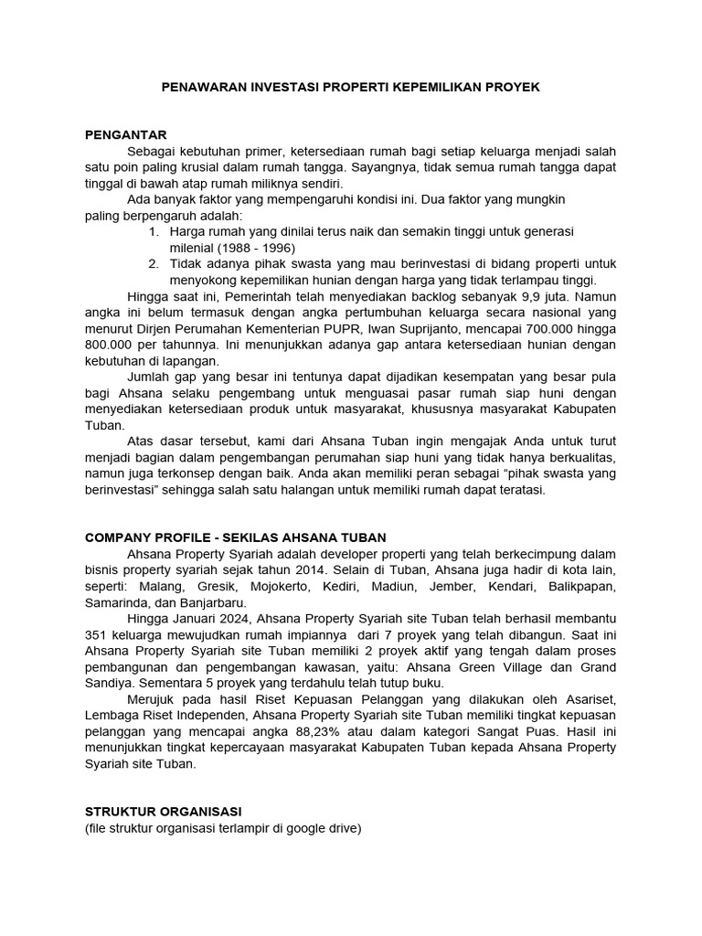 Contoh Materi Proposal Investasi Proyek Properti | PDF | Pengelolaan ...