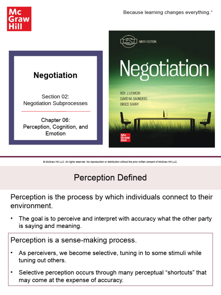 Lewicki Negotiation 9e PPT Ch06 ACCESS | PDF | Negotiation | Perception