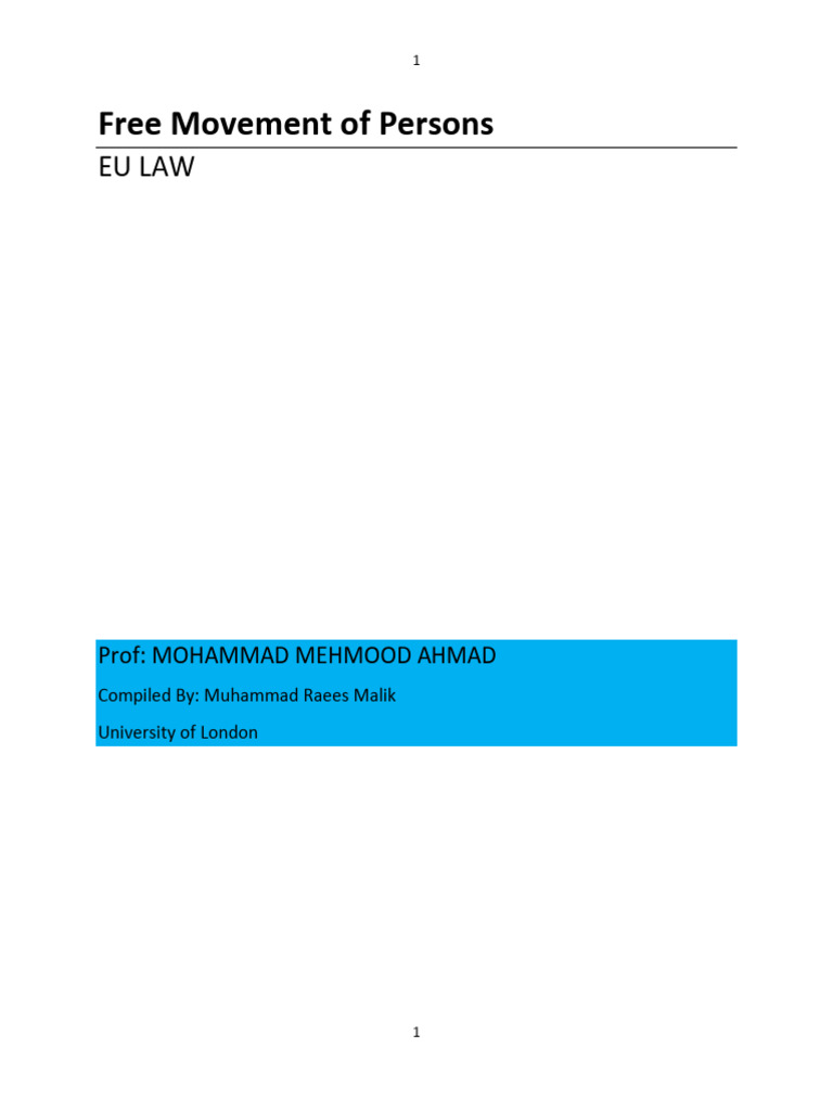 EU Free Movement of Persons Explained | PDF | Citizenship | Freedom Of ...