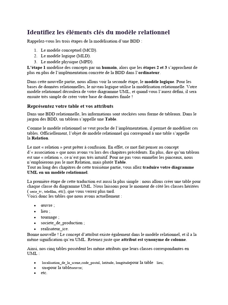 Chapitre 3 Identifiez Les Éléments Clés Du Modèle Relationnel | PDF | Modèle relationnel | Base ...