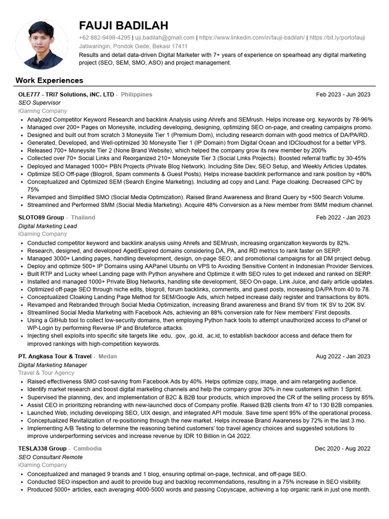 Fauji Badilah-Resume | PDF | Search Engine Optimization | Search Engine Marketing