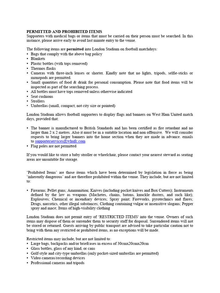 Permitted and Prohibited Items | PDF