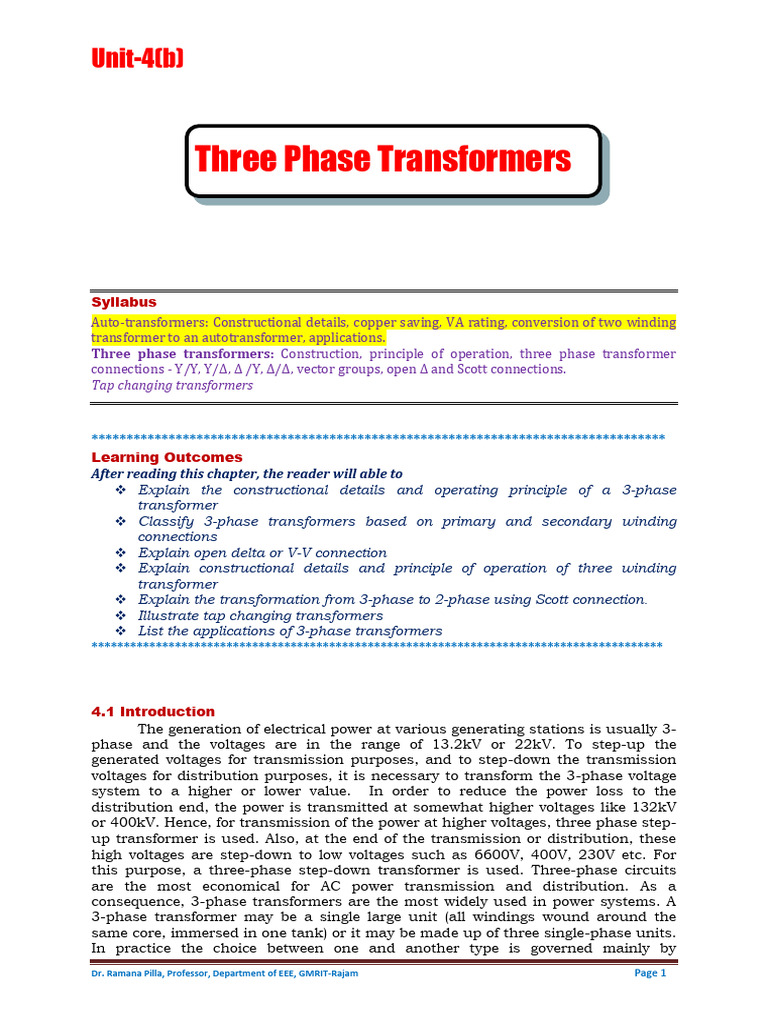 Three-Phase Transformer Overview | PDF | Transformer | Electric Power ...