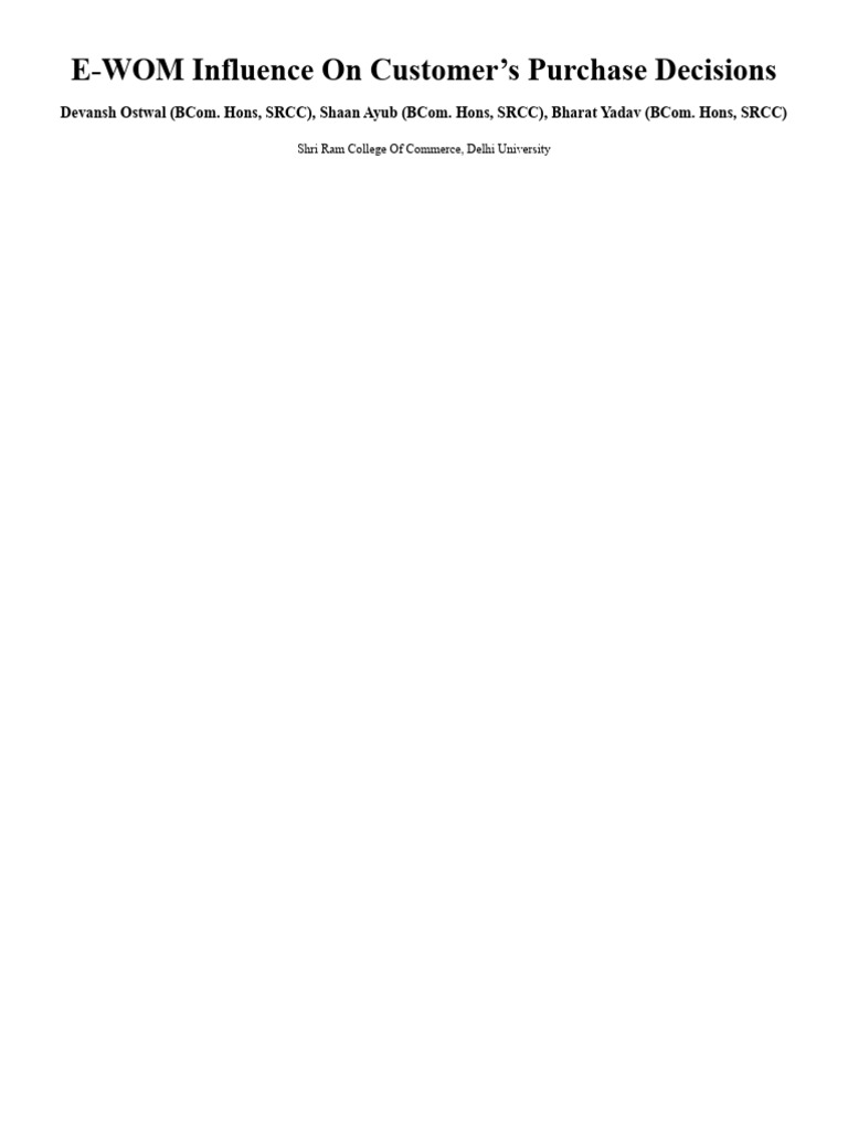 eWOM Impact on Purchase Decisions in Delhi | PDF | Multicollinearity ...