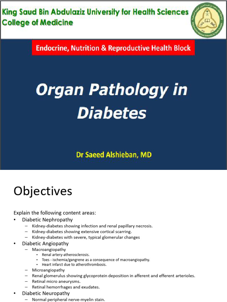 BCS 5.02 - Organ Pathology in Diabetes - DR Saeed Alshieban 2022 | PDF ...