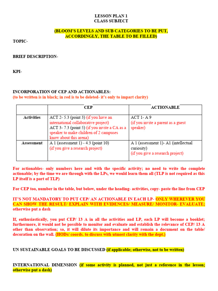 LESSON PLAN BLANK FORMAT New | PDF | Human Communication | Cognition