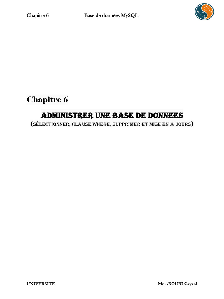 Chapitre 6 Basededonnées | PDF | MySQL | SQL