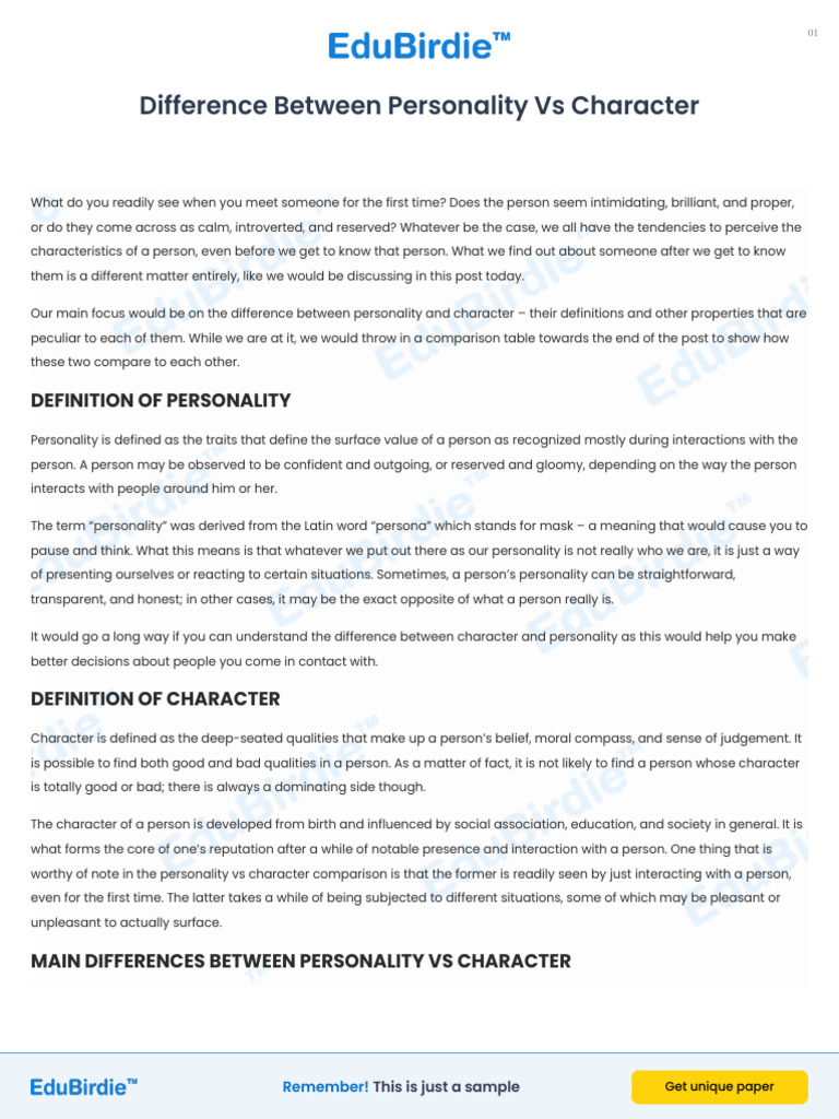 Difference Between Personality Vs Character | PDF | Morality | Attitude ...