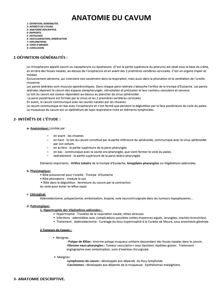 Anatomie du Cavum : Définition et Rôle | PDF | Épithélium | Anatomie ...
