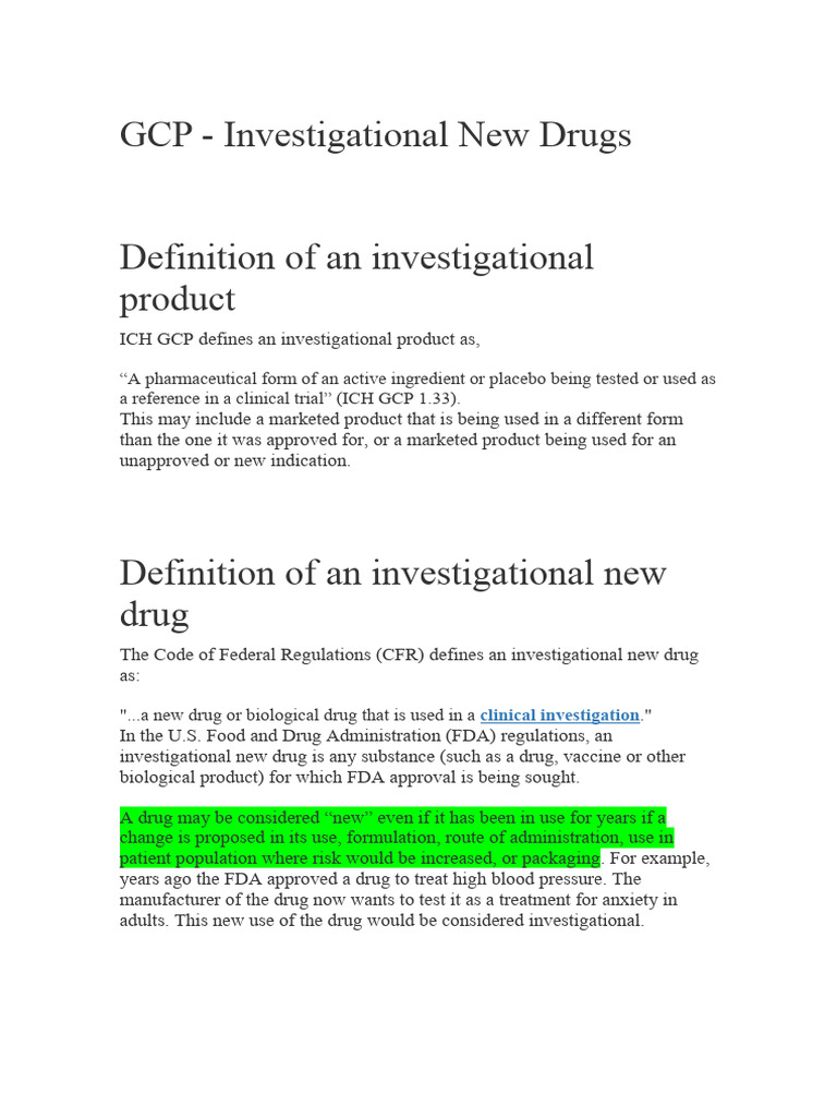 GCP - Investigational New Drugs | PDF | Phases Of Clinical Research ...