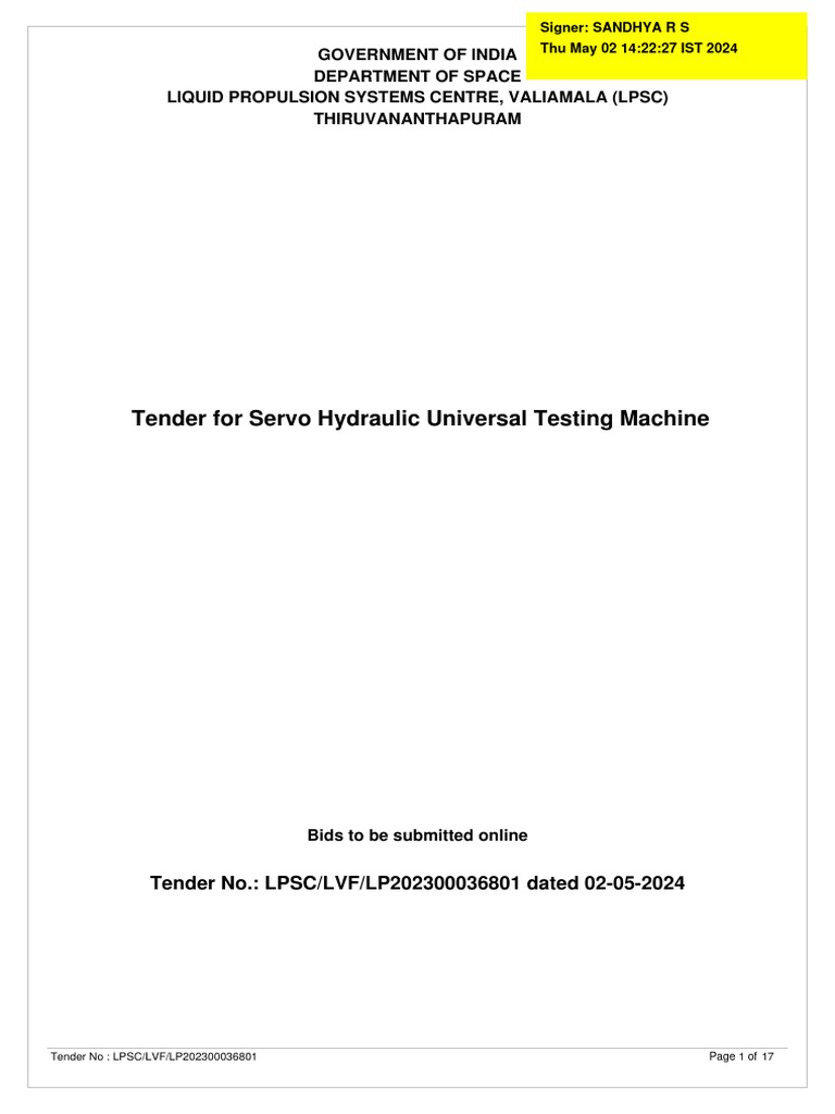 Servo Hydraulic Testing Tender | PDF | Arbitration | Fatigue (Material)