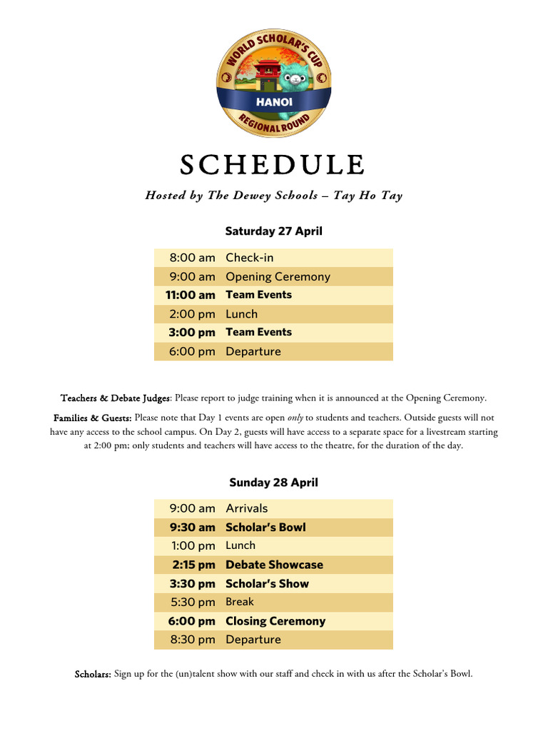 WSC Hanoi Round Schedule | PDF