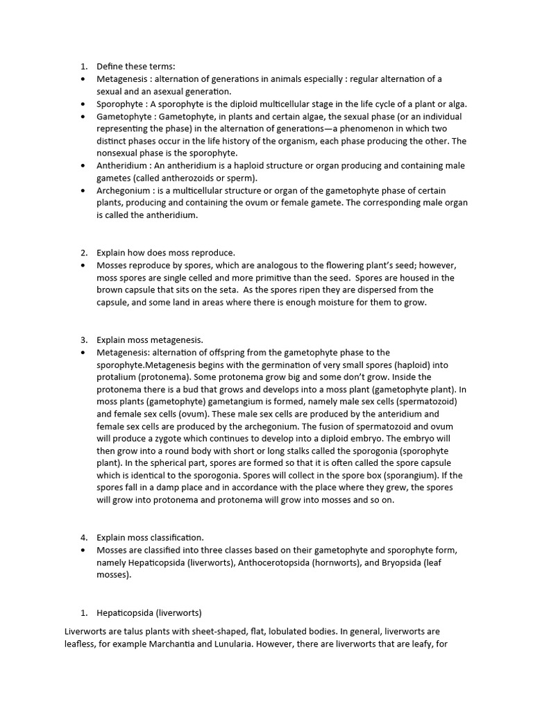 Biology Moss Pdf Biological Processes Plants