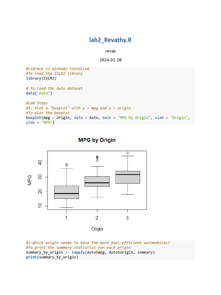 Lab2 Revathy Report | PDF | Statistics | Data