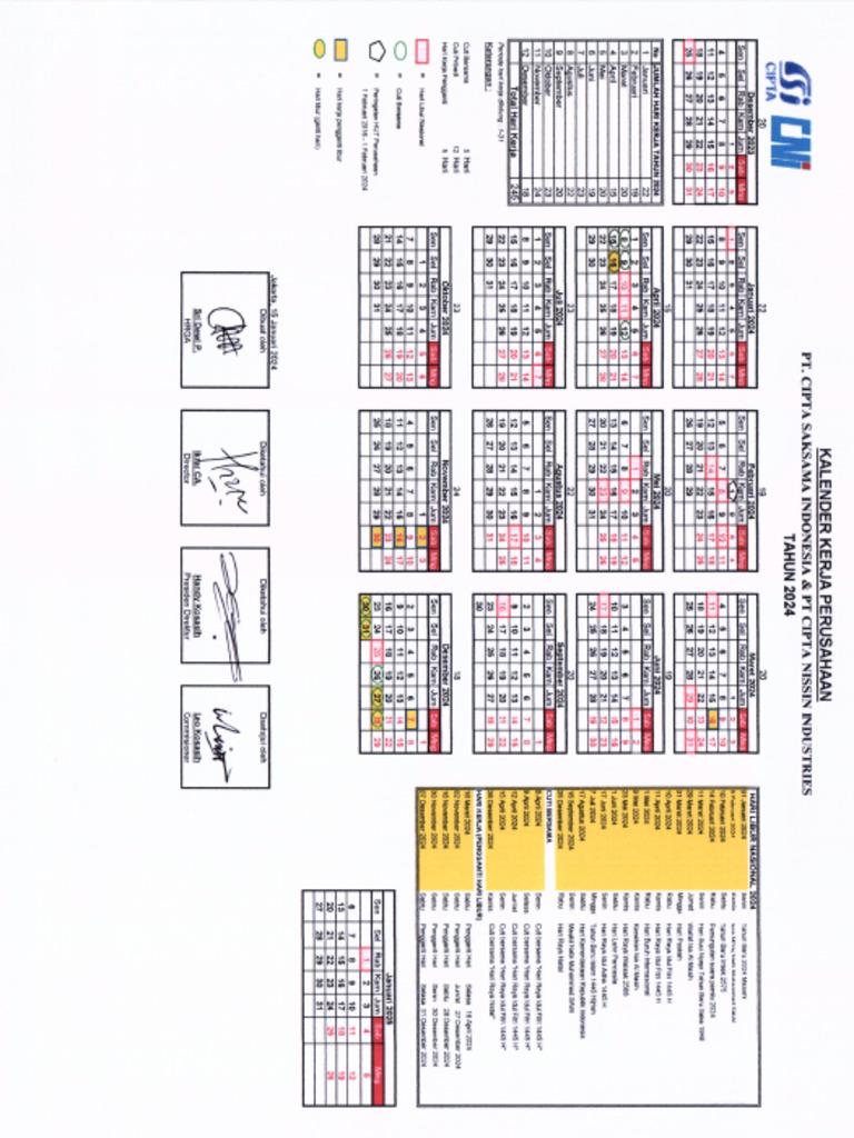 Kalender Kerja THN 2024 | PDF