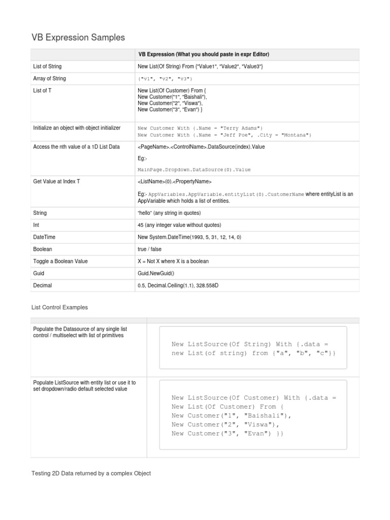VB Expressions Samples | PDF | Boolean Data Type | Software Engineering