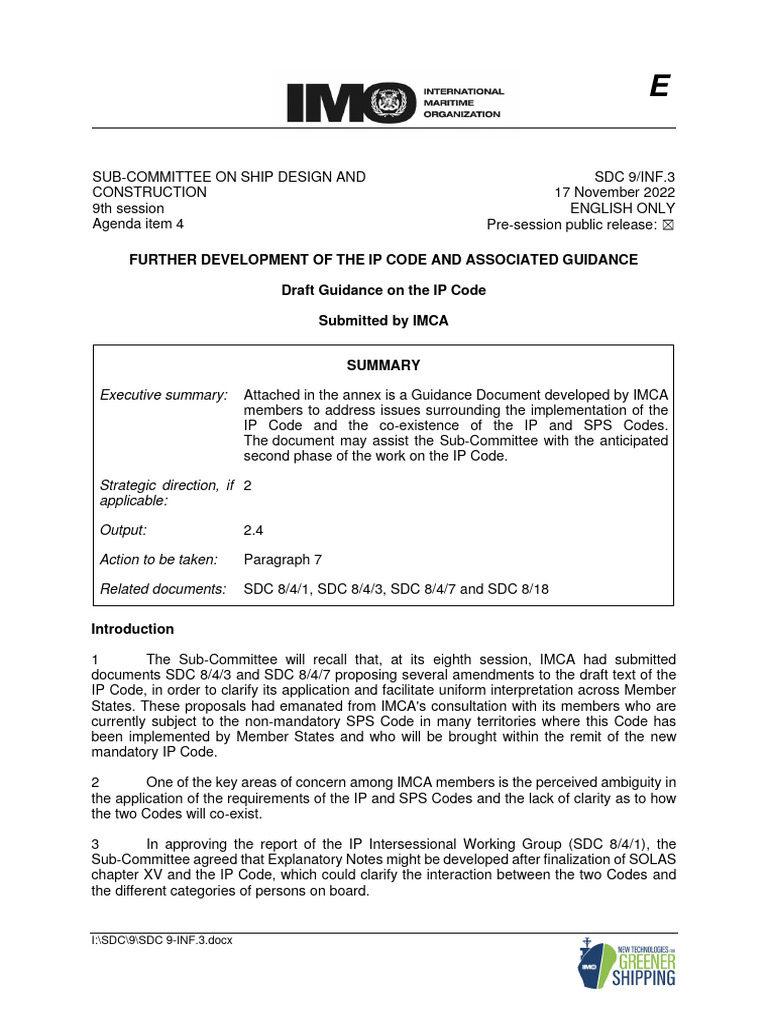 SDC 9 INF.3 Draft Guidance On The IP Code IMCA | PDF | Dangerous Goods ...