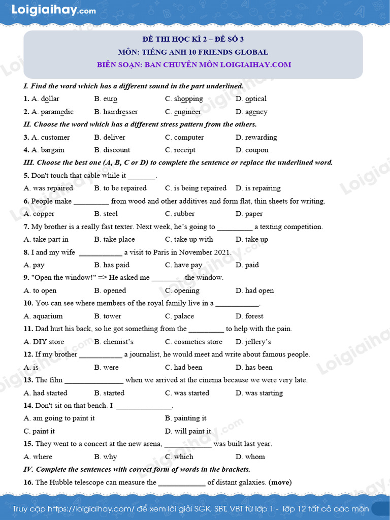 English Language Exam Practice Test | PDF | Umbrella
