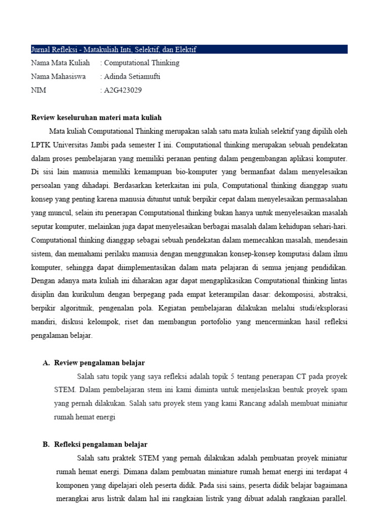 Adinda Setiamufti Seminar Ppg Computational Thinking Pdf Komputer
