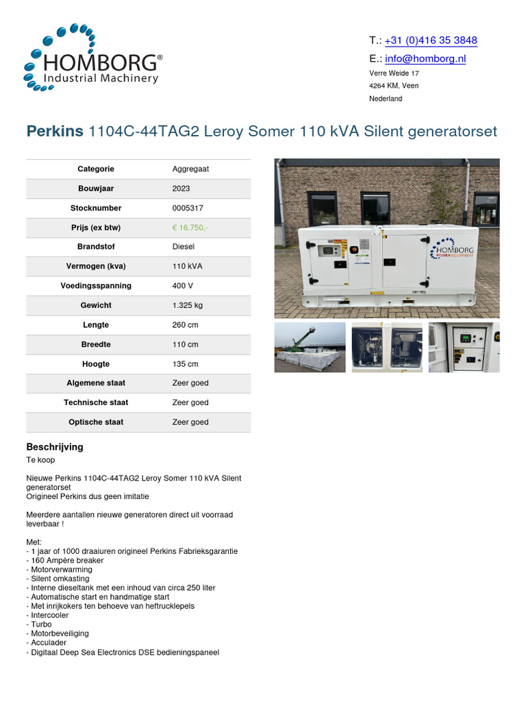 perkins 110KVA--1104c-44tag2-leroy-somer-110-kva-silent-generatorset | PDF