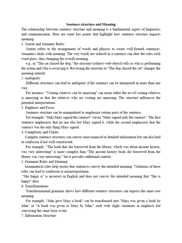 Sentence and Meaning & Syntax Ambiguity | PDF | Syntax | Semantics