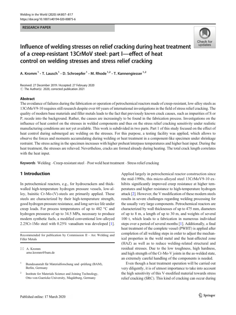 Welding Stresses and Relief Cracking | PDF | Welding | Construction
