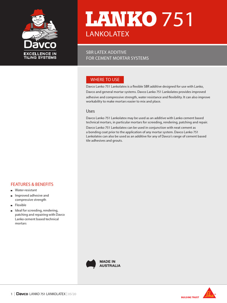Davco Lanko 751 Lankolatex | PDF | Concrete | Mortar (Masonry)