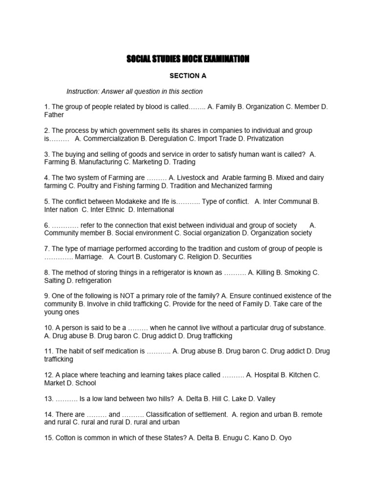 Social Studies Mock Examination | PDF | Marriage | Socialization