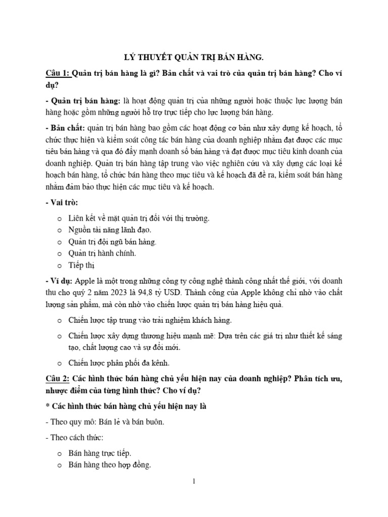 Lý thuyết QTBH | PDF