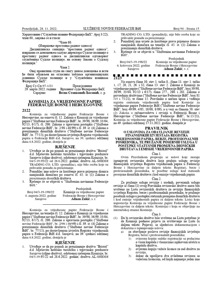 Pravilnik o uslovima za obavljanje revizije finansijskih izvještaja ...