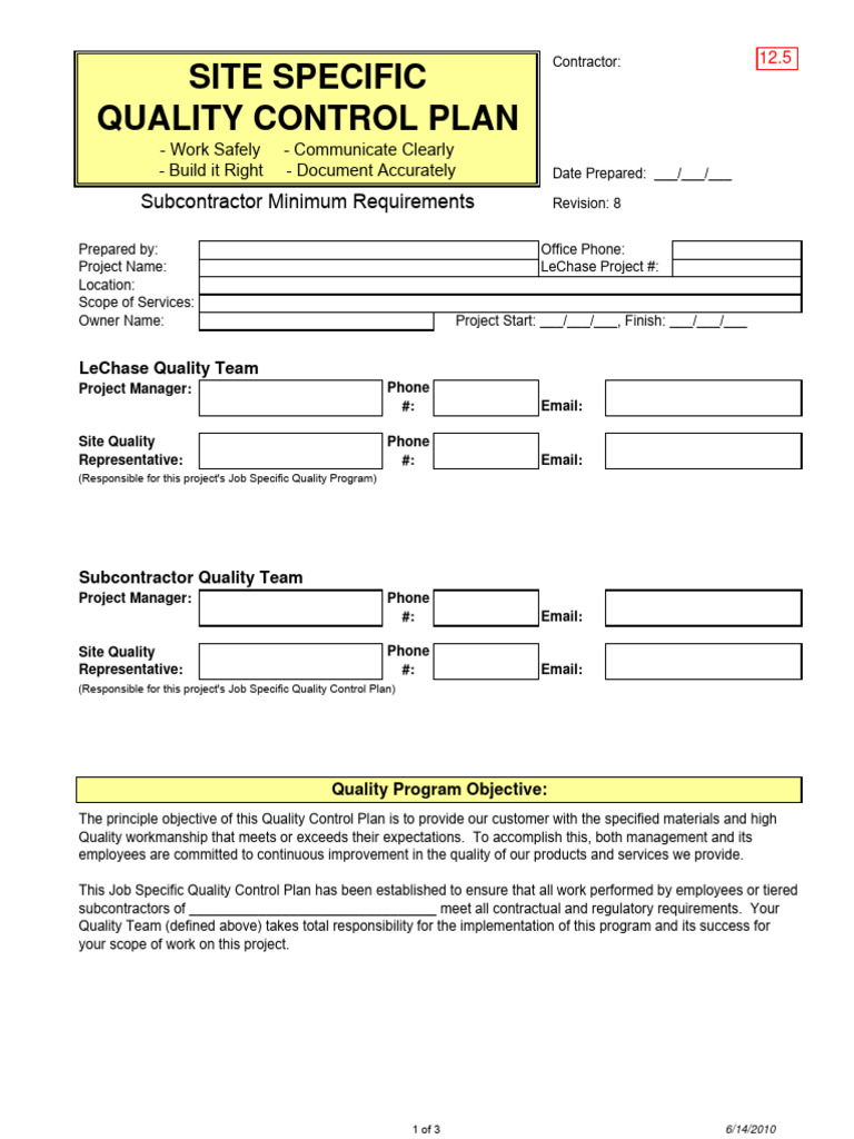 Site-Specific Quality Control Plan | PDF | Specification (Technical Standard) | Verification And ...