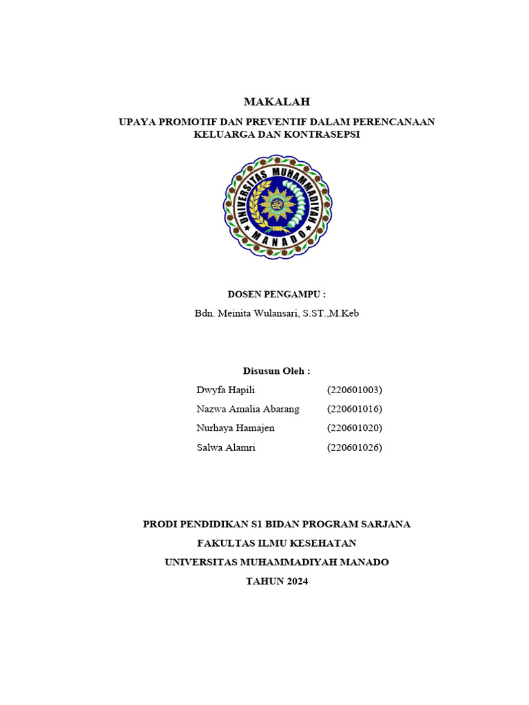 Upaya Promotif Dan Preventif Dalam Perencanaan Keluarga Dan Kontrasepsi ...