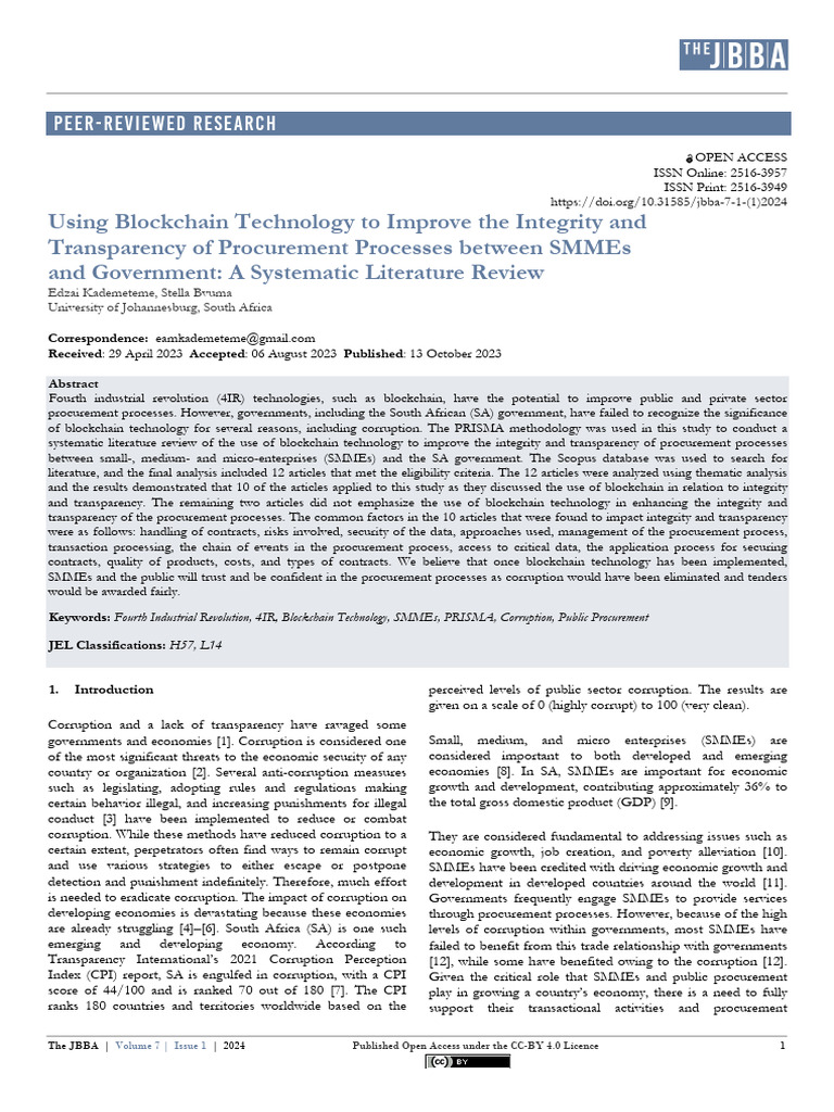 Using Blockchain Technology To Improve The Integrity and Transparency of Procurement Processes ...