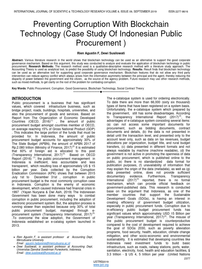 Preventing Corruption With Blockchain Technology Case Study of Indonesian Public Procurement ...