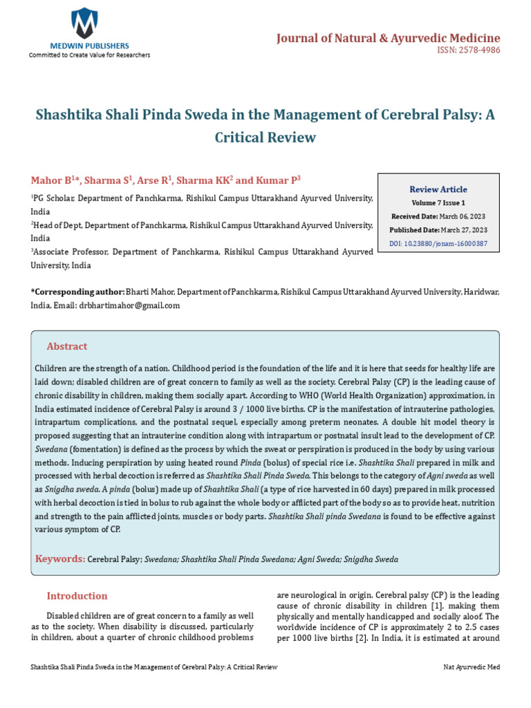 Shashtika Shali Pinda Sweda for CP | PDF | Cerebral Palsy | Ayurveda