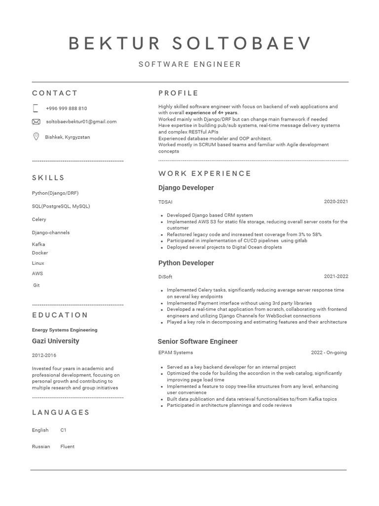 CV Bektur Soltobaev | PDF | Computer Engineering | Computer Programming