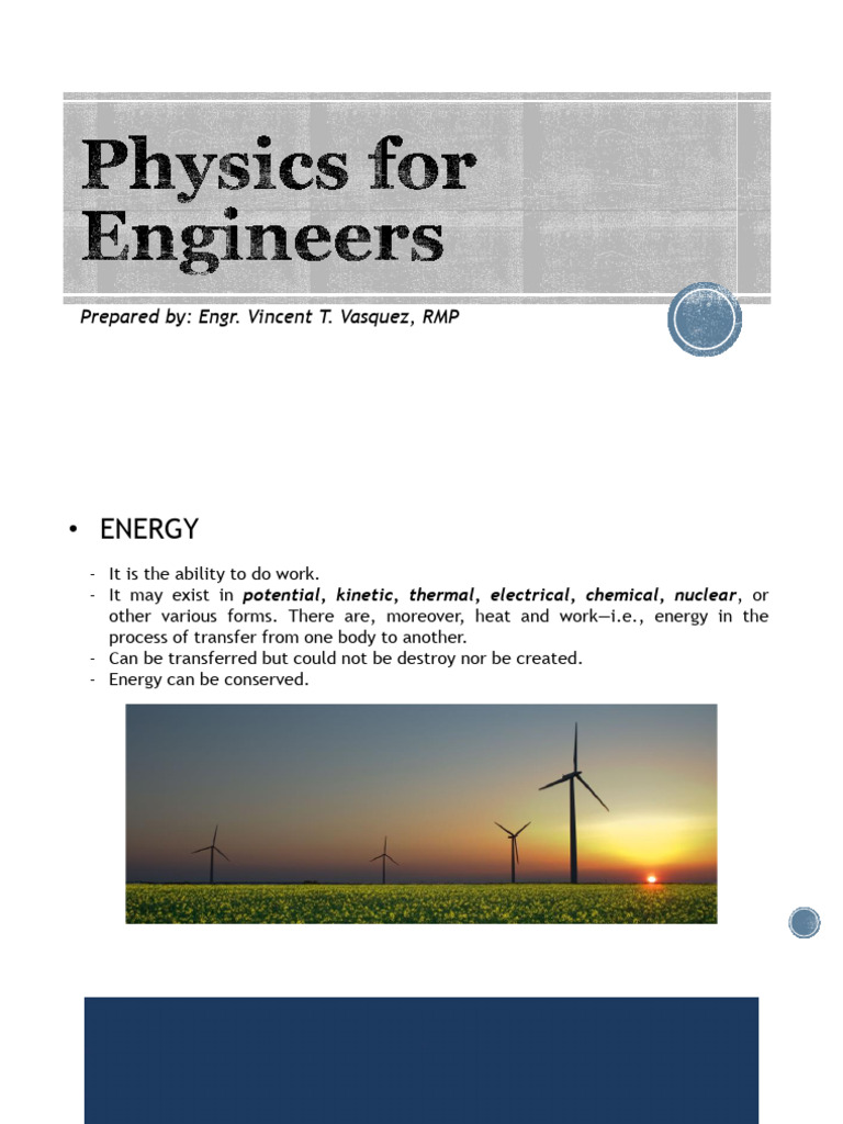 Physics For Engineers - Energy, Work and Power | PDF | Potential Energy ...