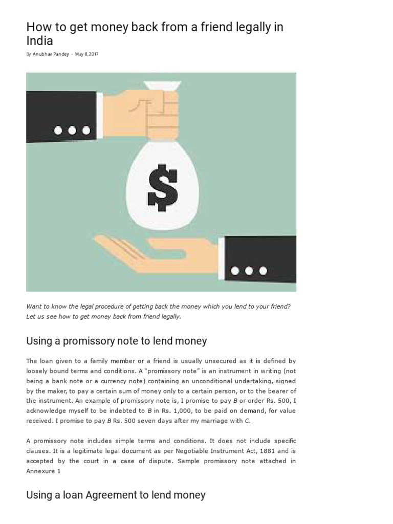 Legal Ways to Recover Money from Friends | PDF | Promissory Note | Loans