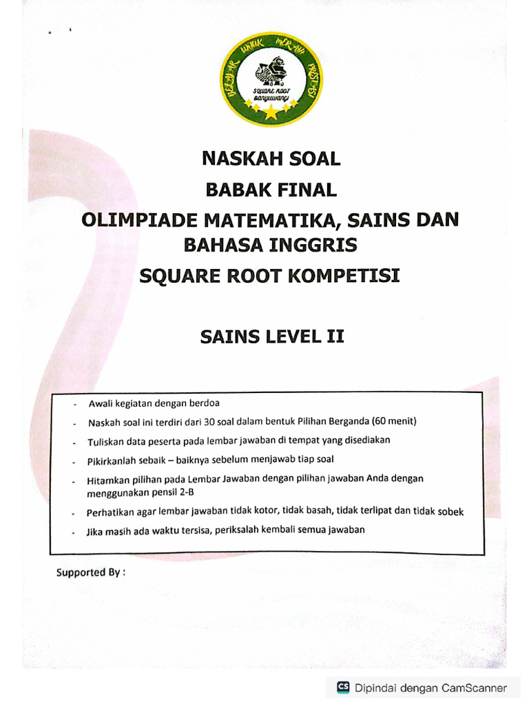 SOAL BABAK FINAL SAINS LEVEL 2 SQUARE ROOT 2024 | PDF