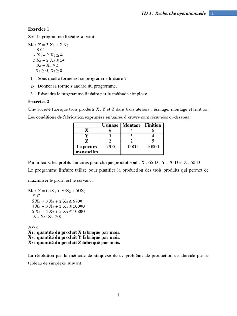 TD 3 2023 | PDF | Optimisation linéaire | Recherche opérationnelle