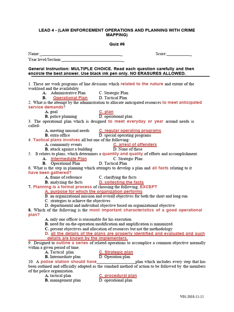 Law Enforcement Planning Quiz | PDF | Police | Strategic Planning