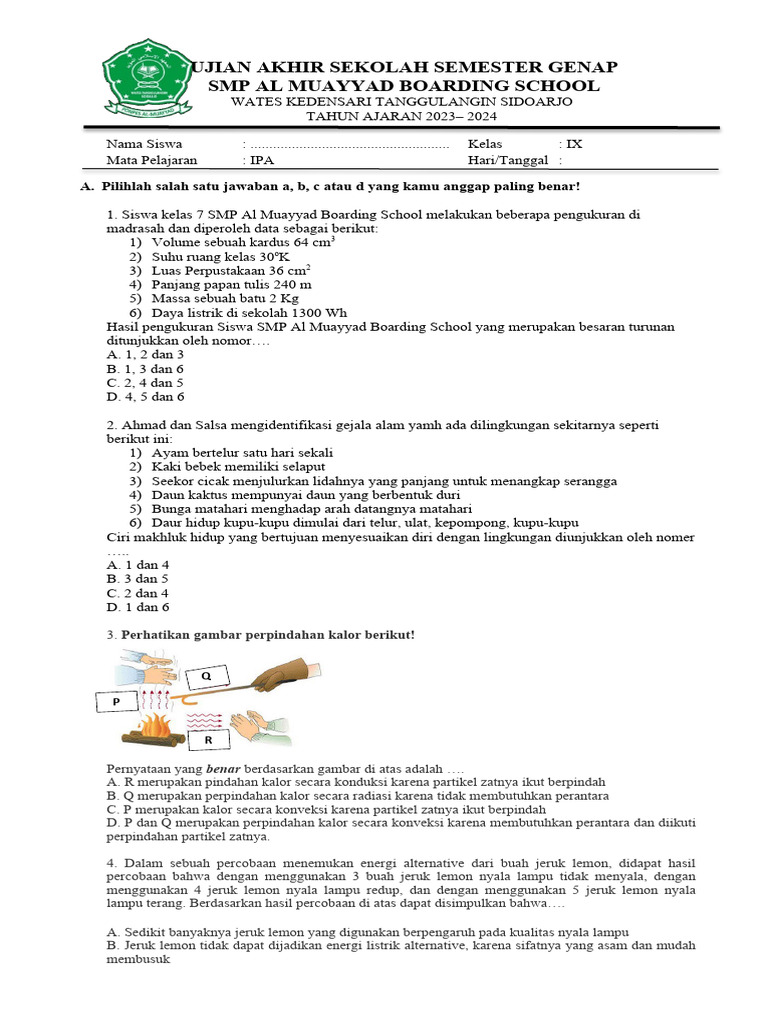 SOAL IPA UAS Genap 2023-2024 KELAS IX | PDF