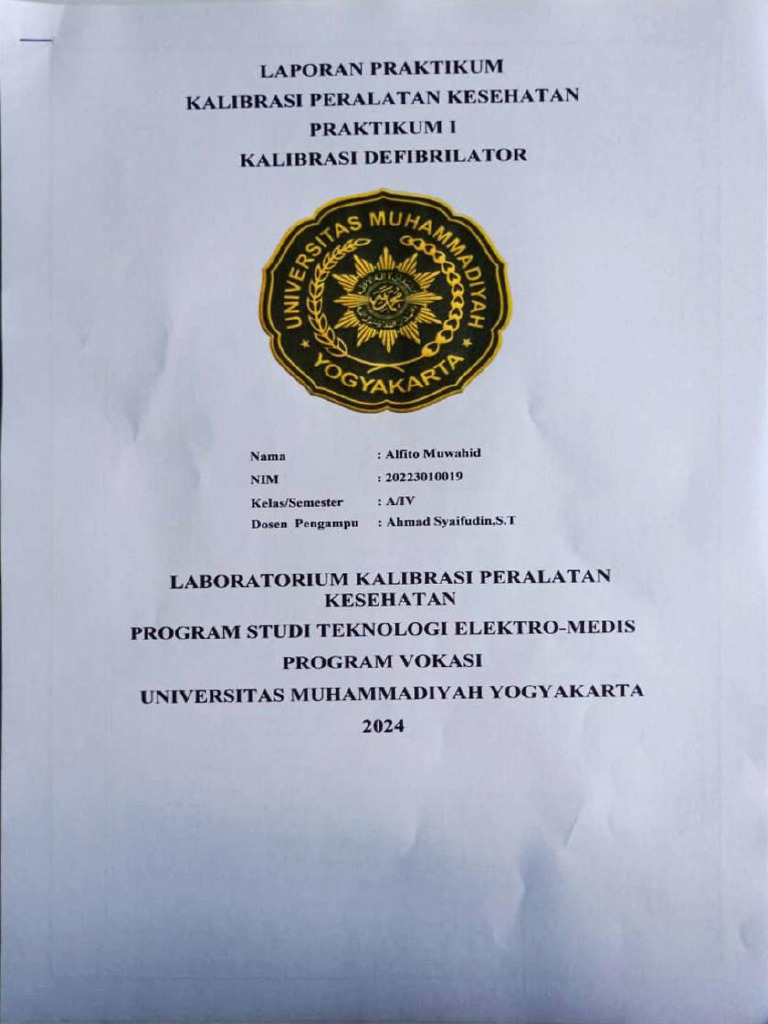 Laporan Praktikum 1 Kalibrasi Defibrilator - AlfitoMuwahid - 019 | PDF