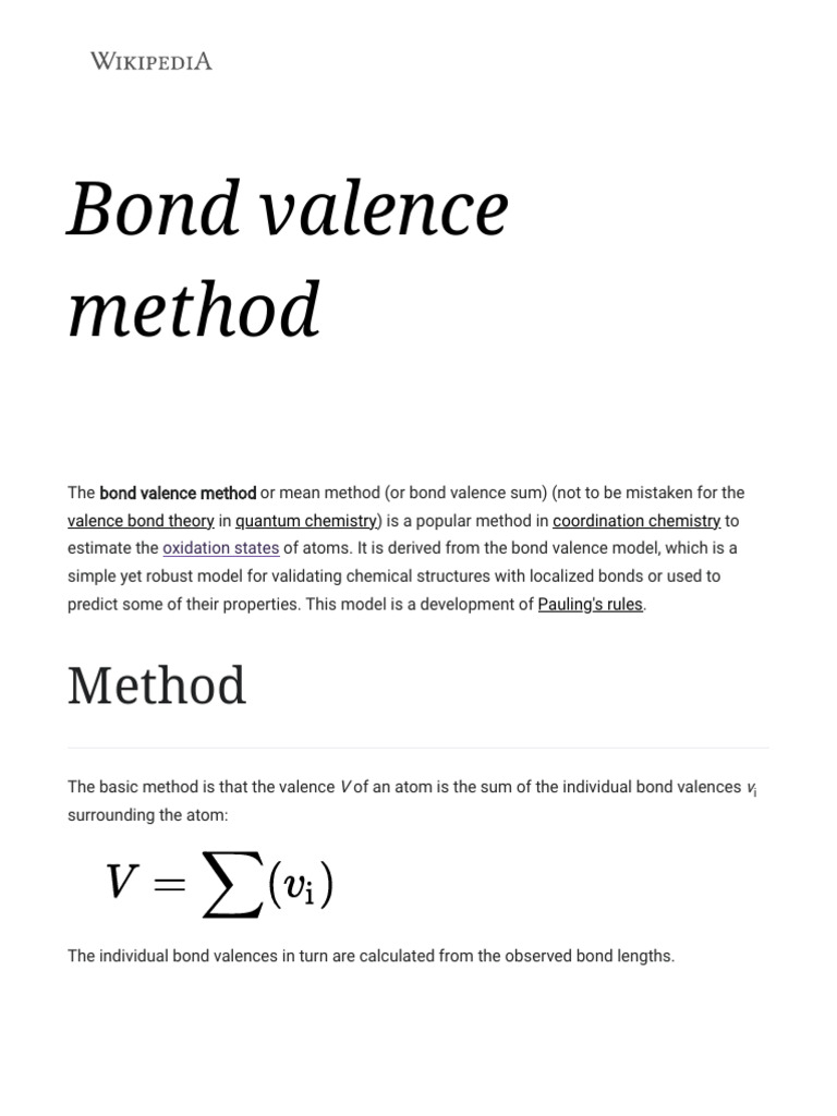 Bond Valence Method in Chemistry | PDF | Chemical Bond | Ionic Bonding