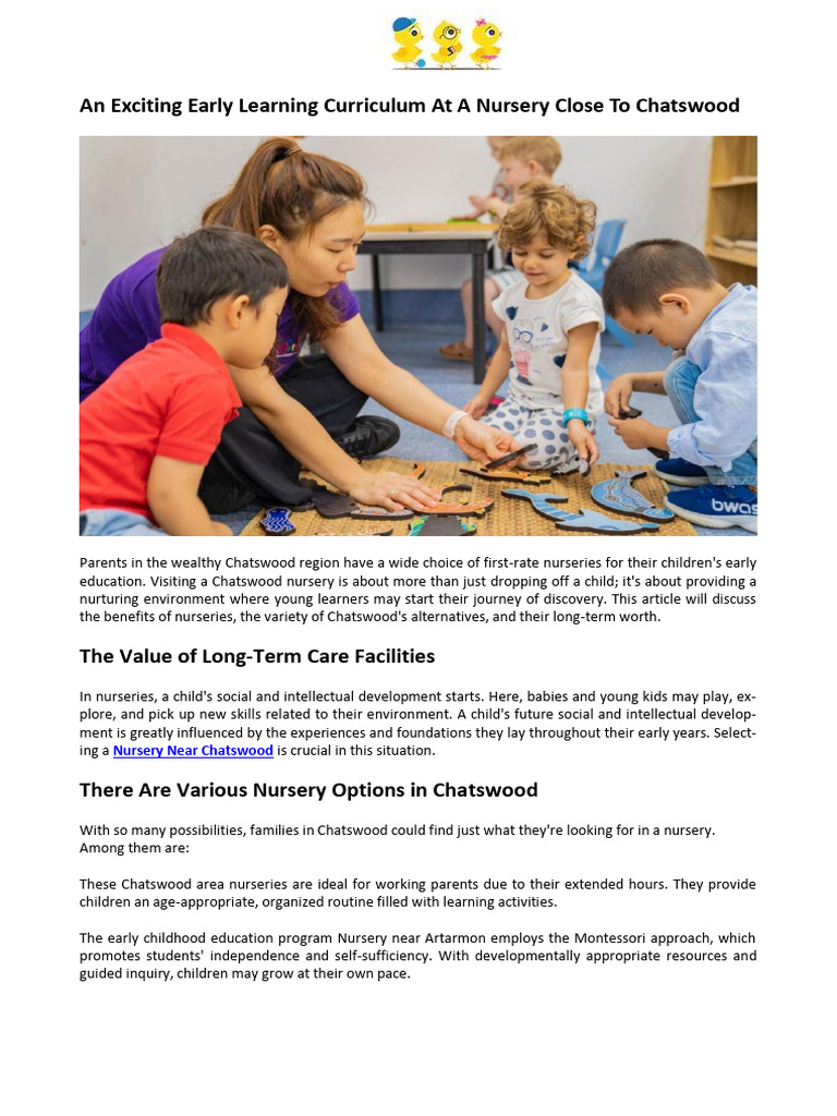Early Learning Nurseries in Chatswood | PDF | Preschool | Early ...