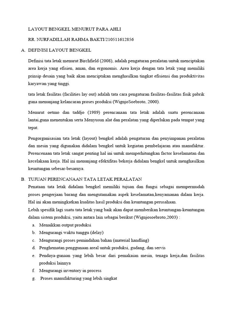 Komparasi Layout Bengkel Menurut para Ahli | PDF