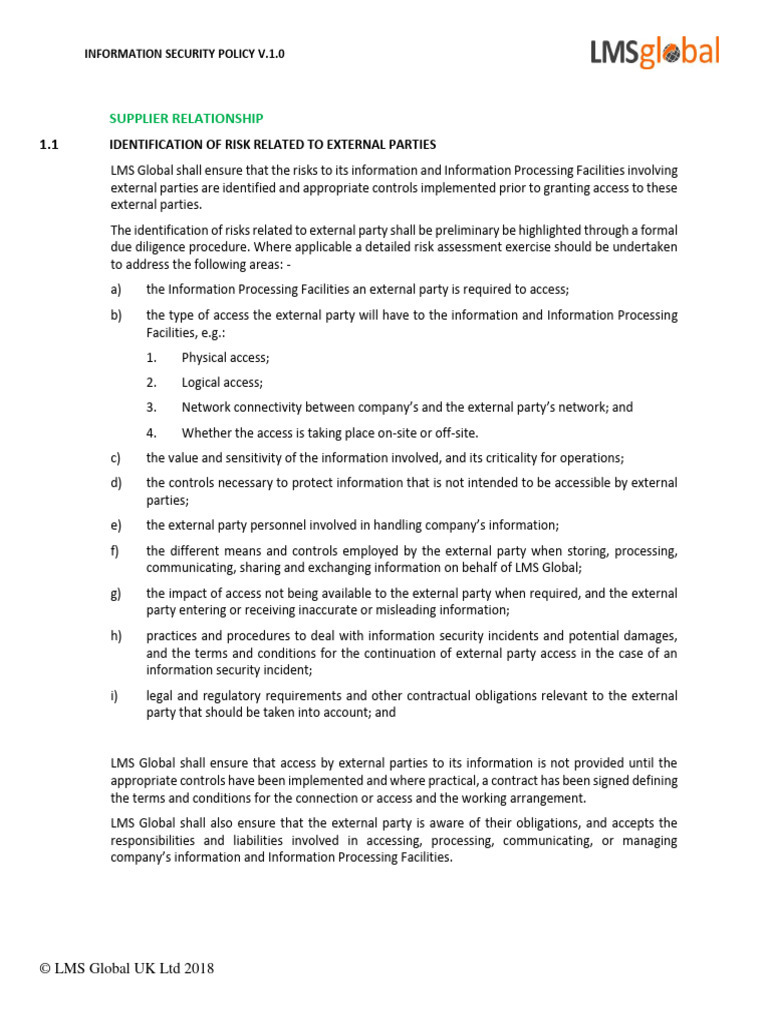 Supplier Relationship Policy | PDF | Information Security | Information
