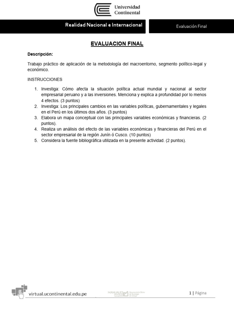 Evaluacion Final Realidad Nacional | PDF | Evaluación